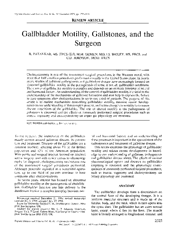 (PDF) Gallbladder motility, gallstones, and the surgeon
