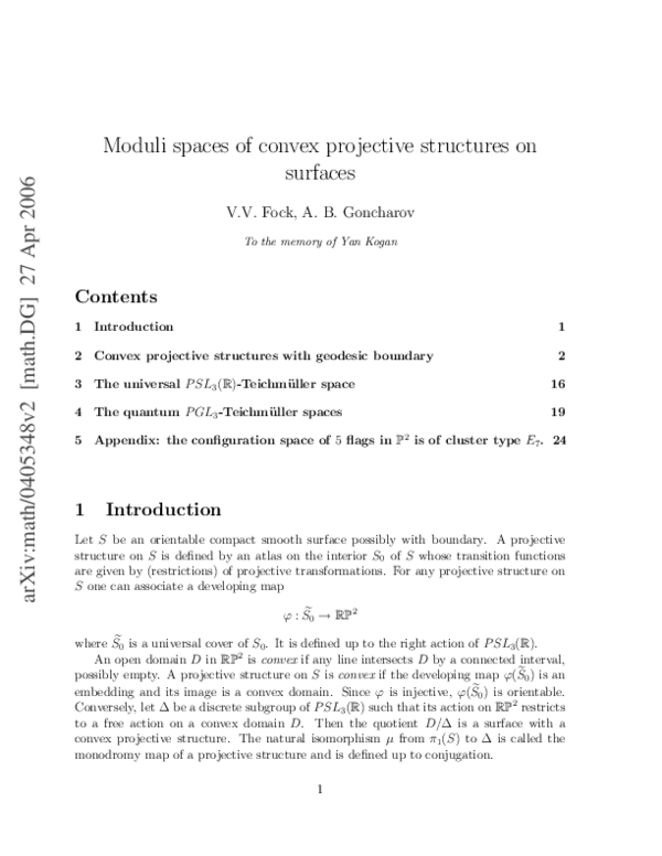 Pdf Moduli Spaces Of Convex Projective Structures On Surfaces