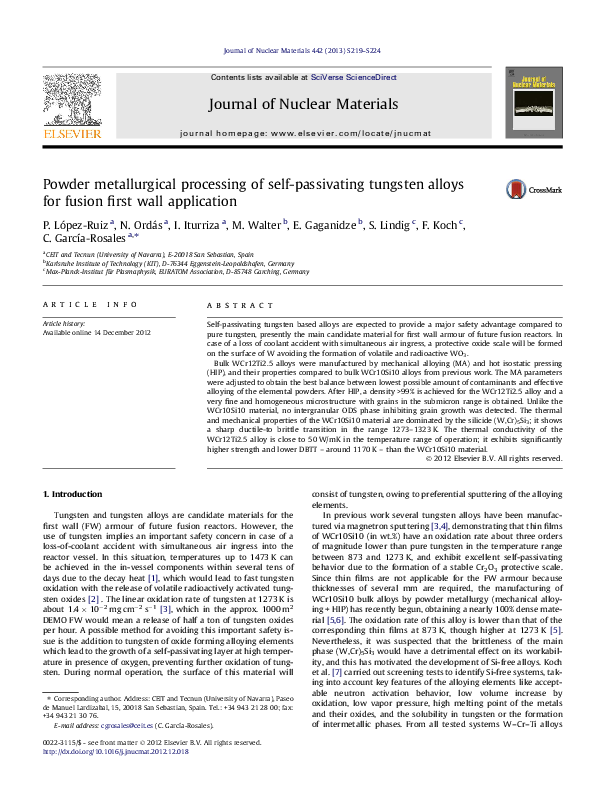 (PDF) Powder metallurgical processing of self-passivating tungsten ...