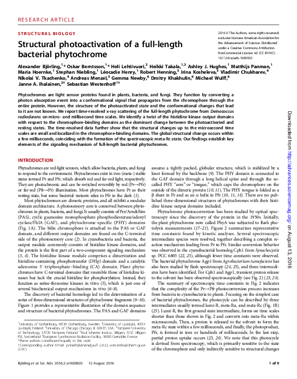 (PDF) Structural photoactivation of a full-length bacterial phytochrome ...