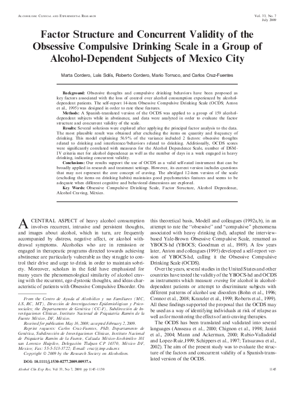 (PDF) Factor Structure and Concurrent Validity of the Obsessive ...