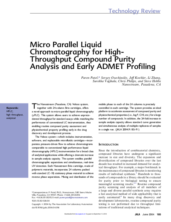 (PDF) Micro parallel liquid chromatography for high-throughput compound ...