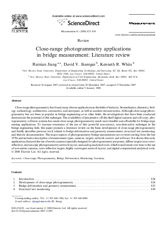 (PDF) Close-range photogrammetry applications in bridge measurement: Literature review
