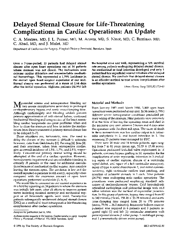 (PDF) Delayed sternal closure for life-threatening complications in ...