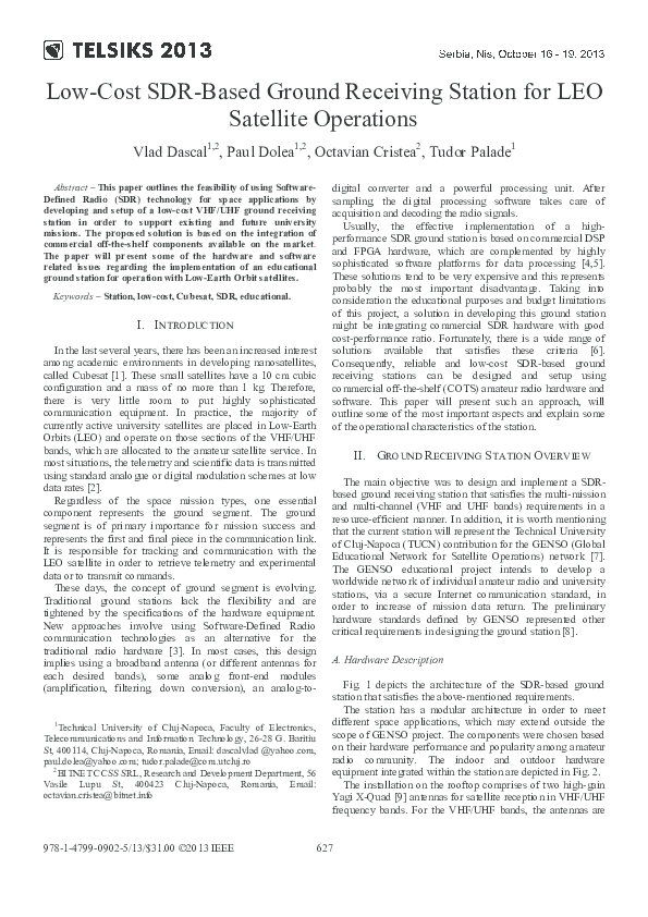 (PDF) Low-cost SDR-based ground receiving station for LEO satellite ...