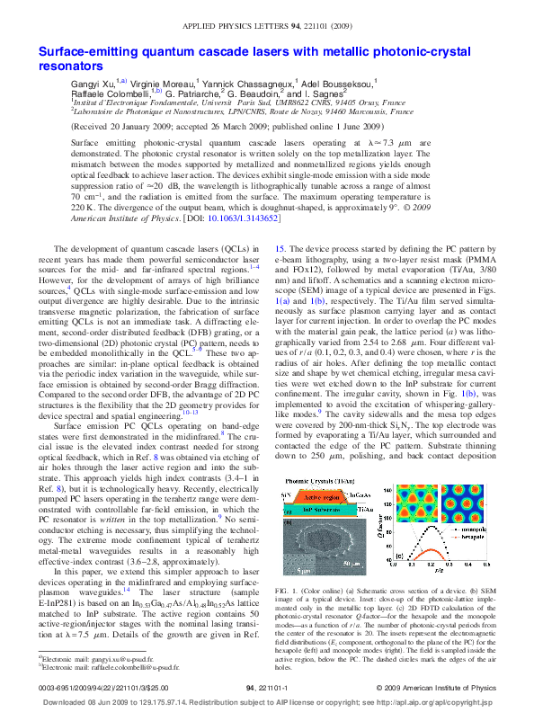 (PDF) Surface-emitting quantum cascade lasers with metallic photonic ...