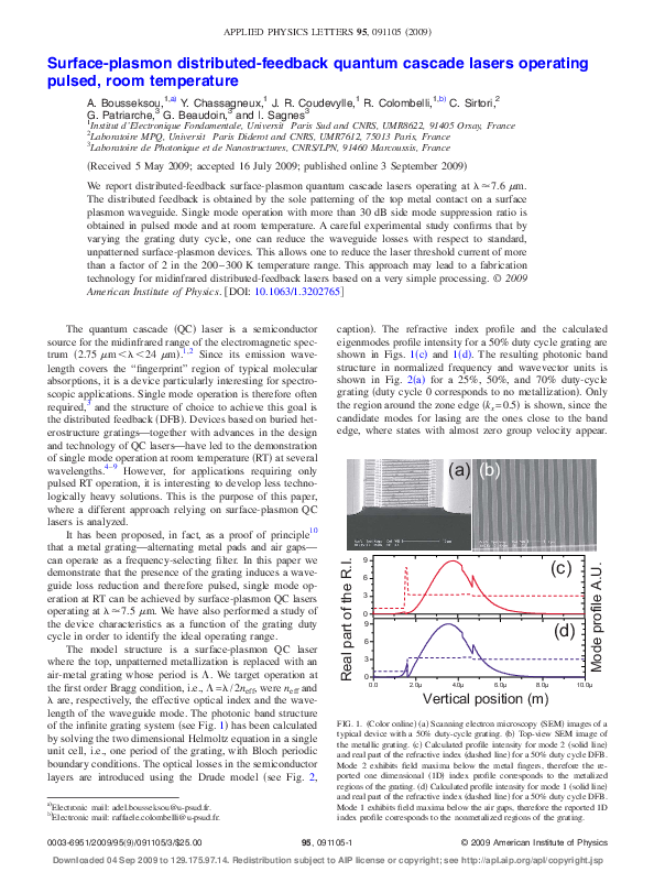 (PDF) Surface-plasmon distributed-feedback quantum cascade lasers operating pulsed, room temperature