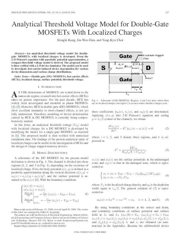 (PDF) Analytical Threshold Voltage Model for Double-Gate MOSFETs With Localized Charges