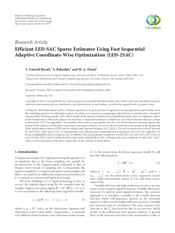 Pdf Efficient Led Sac Sparse Estimator Using Fast Sequential Adaptive