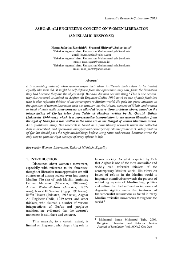 (PDF) Asghar Ali Engineer's Concept on Women Liberation