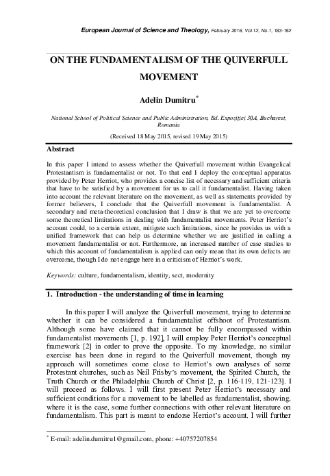 (PDF) On the fundamentalism of the Quiverfull movement