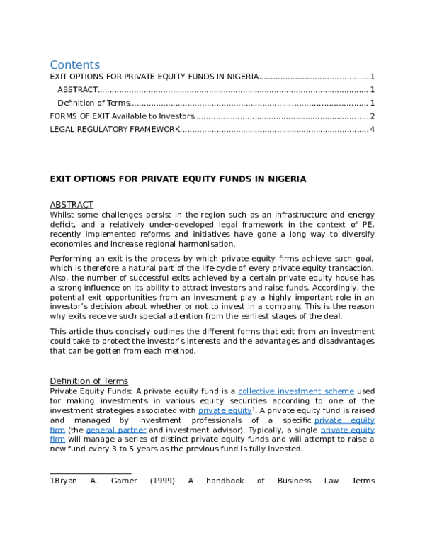 (DOC) EXIT OPTIONS Of PRIVATE EQUITY FUNDS
