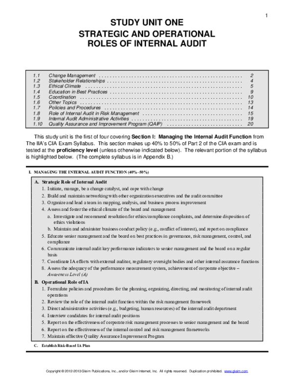 (PDF) STUDY UNIT ONE STRATEGIC AND OPERATIONAL ROLES OF INTERNAL AUDIT