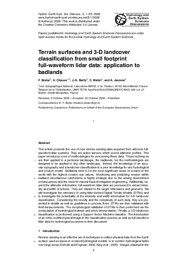 Pdf Terrain Surfaces And 3 D Landcover Classification From Small Footprint Full Waveform Lidar