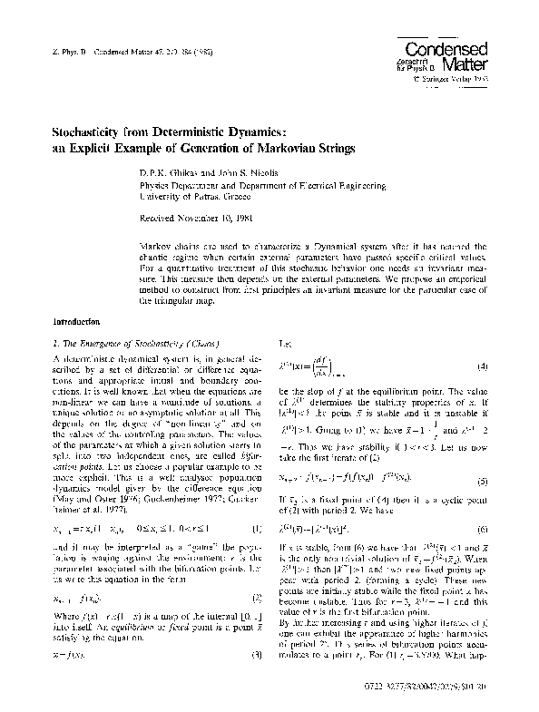 Pdf Stochasticity From Deterministic Dynamics An Explicit Example Of Generation Of Markovian