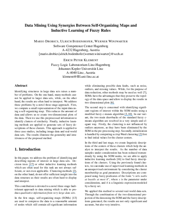 Pdf Data Mining Using Synergies Between Self Organizing Maps And Inductive Learning Of Fuzzy Rules