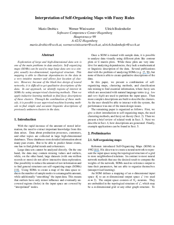 Pdf Interpretation Of Self Organizing Maps With Fuzzy Rules