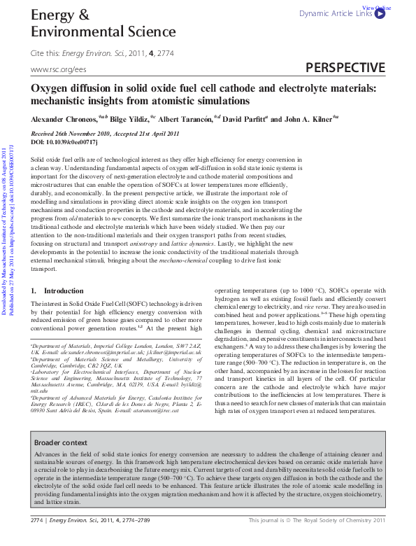 (PDF) Oxygen diffusion in solid oxide fuel cell cathode and electrolyte materials: mechanistic ...