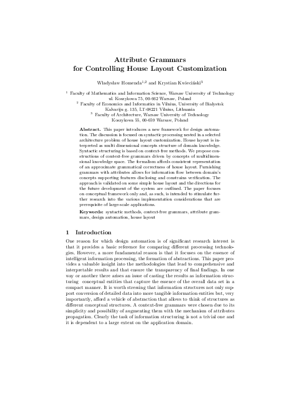 (PDF) Attribute Grammars for Controlling House Layout Customization