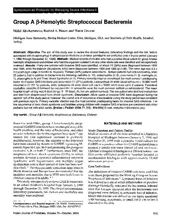 (PDF) Group A Β-Hemolytic streptococcal bacteremia