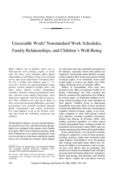 (PDF) Unsociable Work? Nonstandard Work Schedules, Family Relationships ...