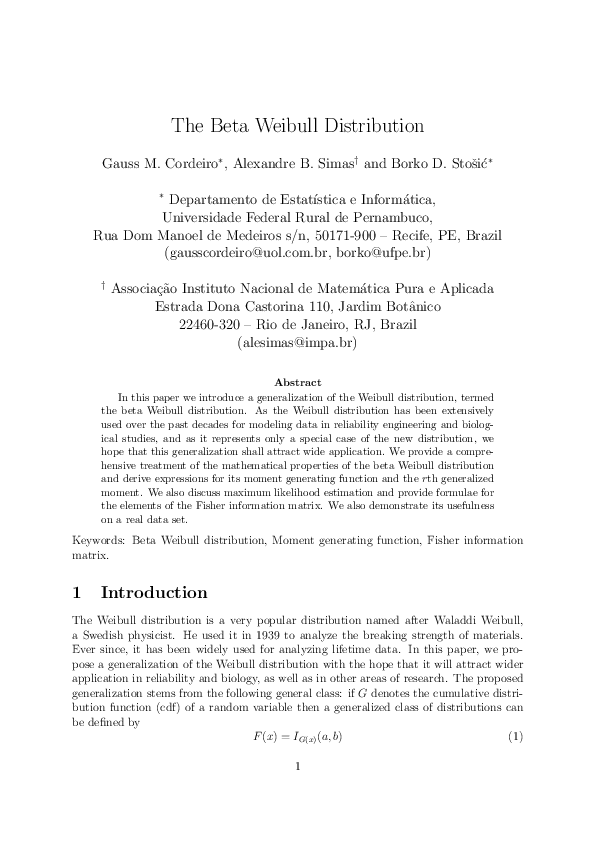 (PDF) The beta modified Weibull distribution