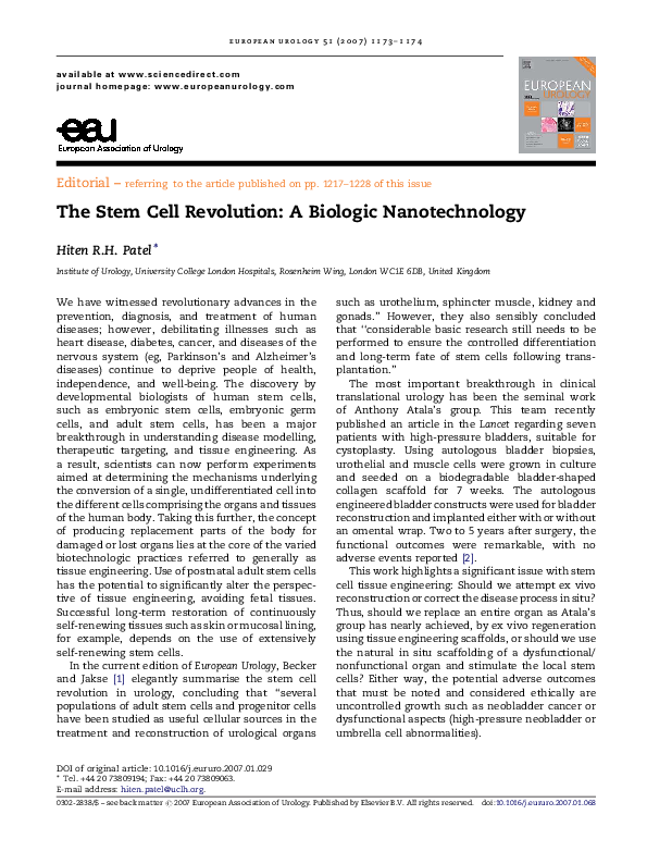 (PDF) The Stem Cell Revolution: A Biologic Nanotechnology