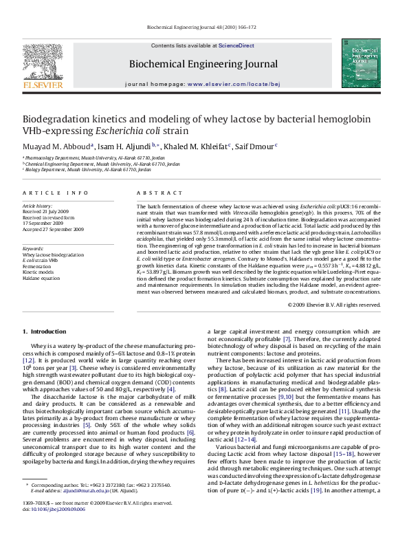(PDF) Biodegradation kinetics and modeling of whey lactose by bacterial hemoglobin VHb ...
