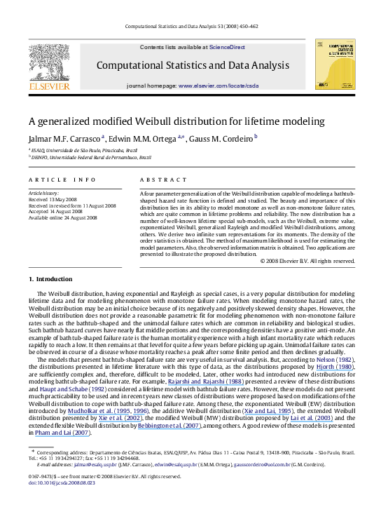 Pdf A Generalized Modified Weibull Distribution For Lifetime Modeling