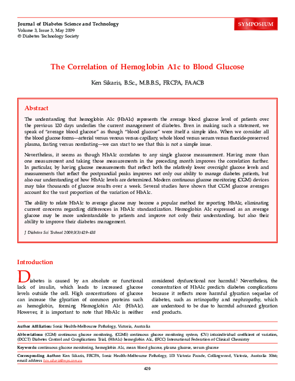 (PDF) The Correlation of Hemoglobin A1c to Blood Glucose