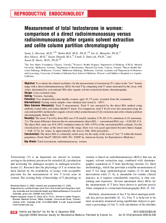 (PDF) Measurement of total testosterone in women: comparison of a ...