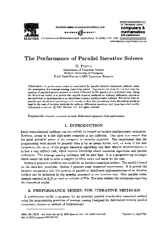 (PDF) The performance of parallel iterative solvers | Dana Petcu - Academia.edu