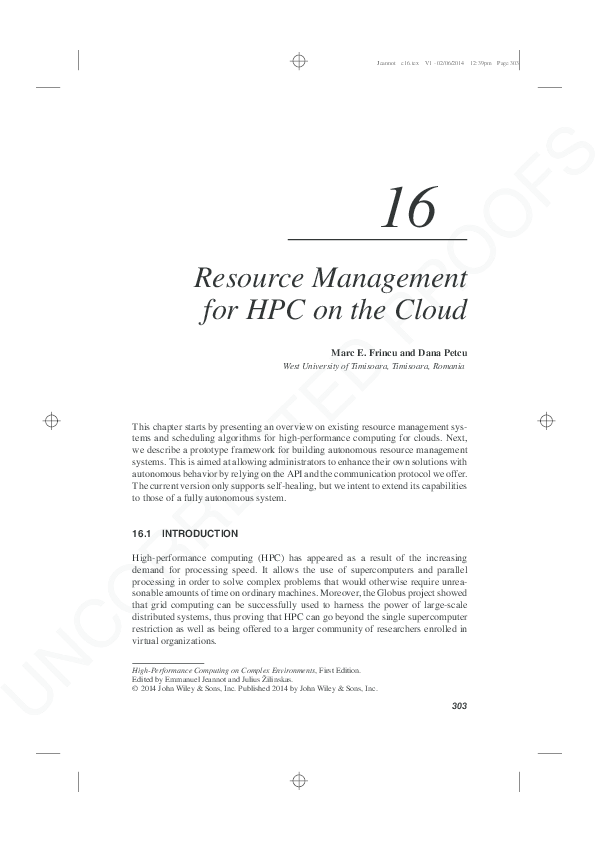 (PDF) Resource Management for HPC on the Cloud