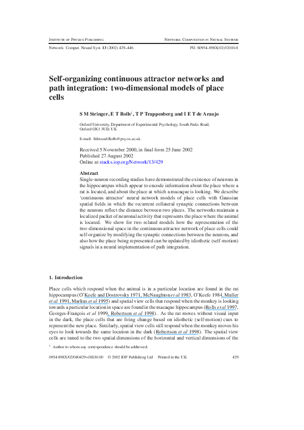 (PDF) Self-organizing continuous attractor networks and path integration: one-dimensional models ...