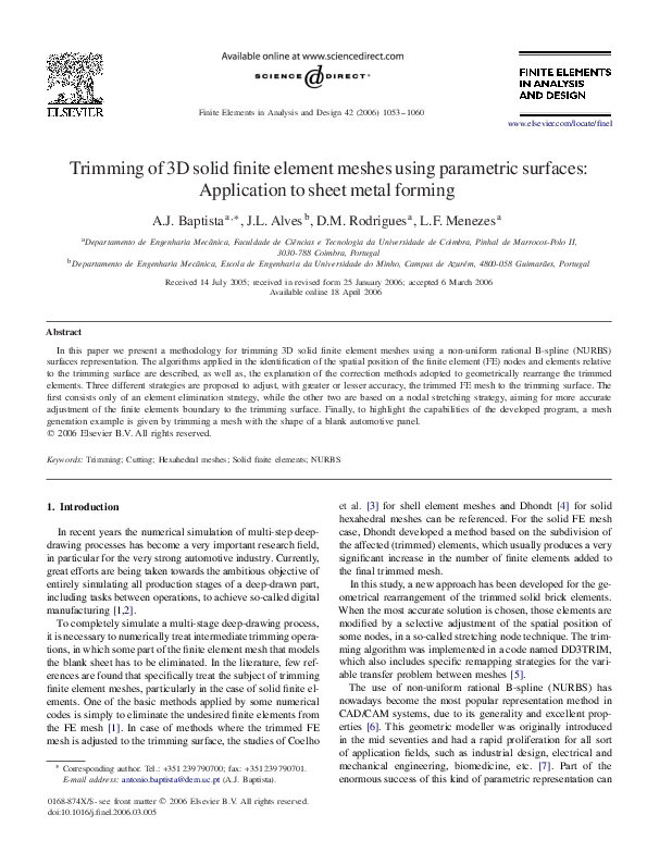 (PDF) Trimming of 3D solid finite element meshes using parametric surfaces: Application to sheet ...