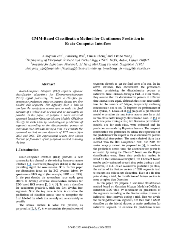 Pdf Gmm Based Classification Method For Continuous Prediction In