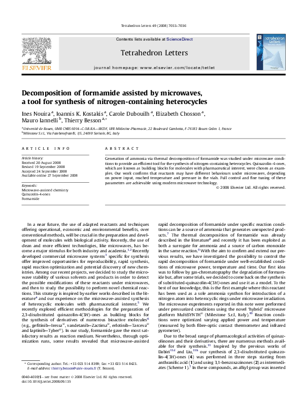 (PDF) Decomposition of formamide assisted by microwaves, a tool for ...
