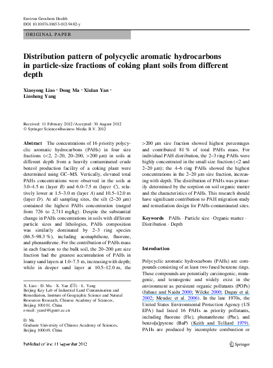 (PDF) Distribution pattern of polycyclic aromatic hydrocarbons in particle-size fractions of ...
