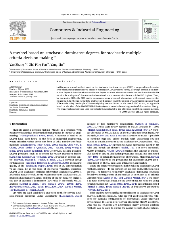 (PDF) A method based on stochastic dominance degrees for stochastic multiple criteria decision ...
