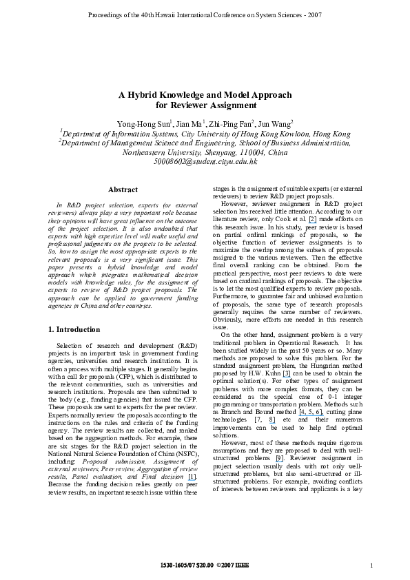 (PDF) A hybrid knowledge and model approach for reviewer assignment