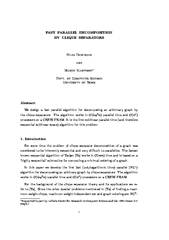 (PDF) Fast Parallel Decomposition by Clique Separators