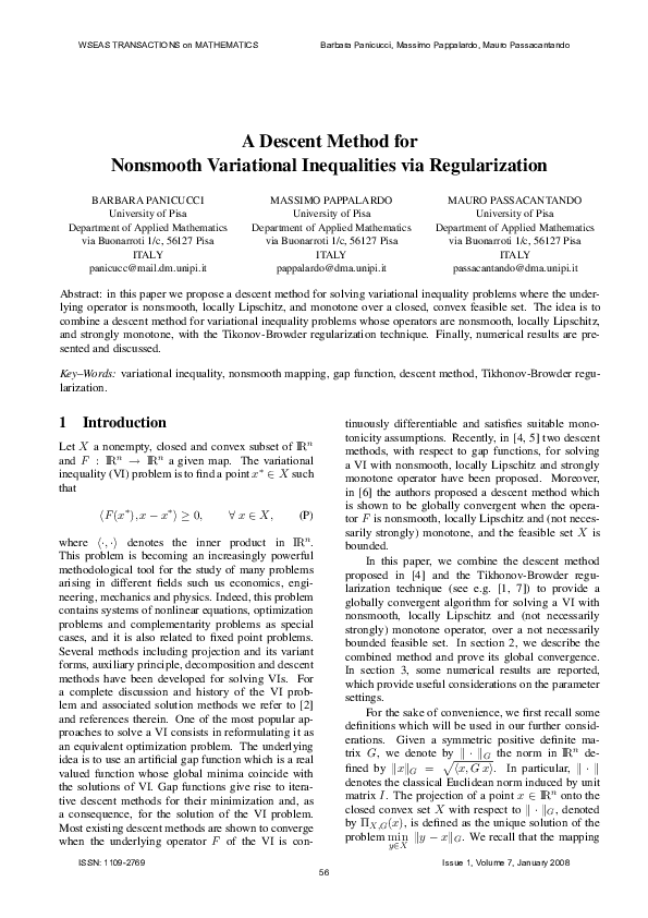 Pdf A Descent Method For Nonsmooth Variational Inequalities Via