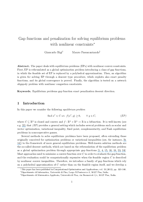 Pdf Gap Functions And Penalization For Solving Equilibrium Problems With Nonlinear Constraints