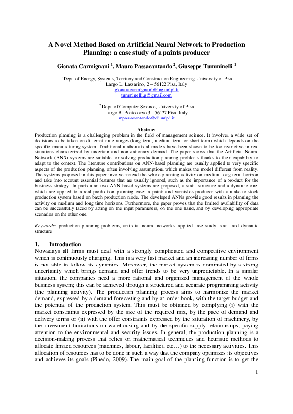 (PDF) A Novel Method Based on Artificial Neural Network to Production Scheduling