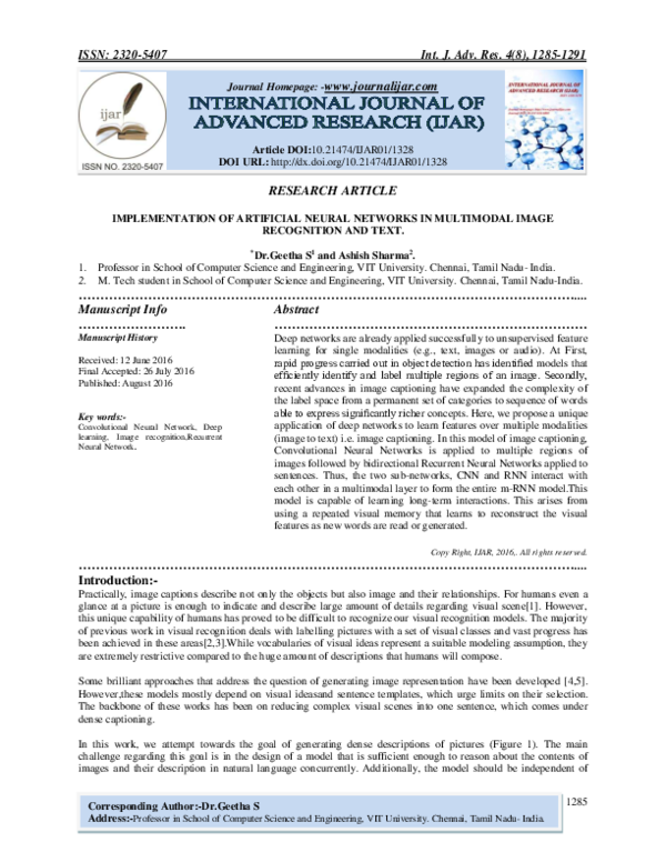 (PDF) IMPLEMENTATION OF ARTIFICIAL NEURAL NETWORKS IN MULTIMODAL IMAGE ...