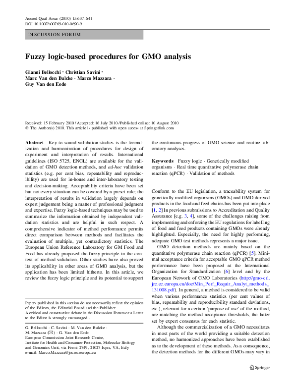 (PDF) Fuzzy logic-based procedures for GMO analysis