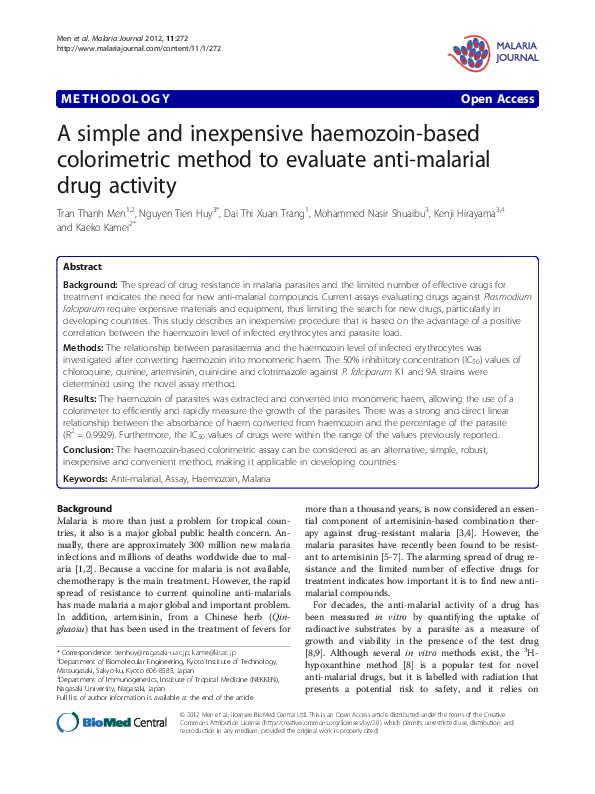 (PDF) A simple and inexpensive haemozoin-based colorimetric method to ...