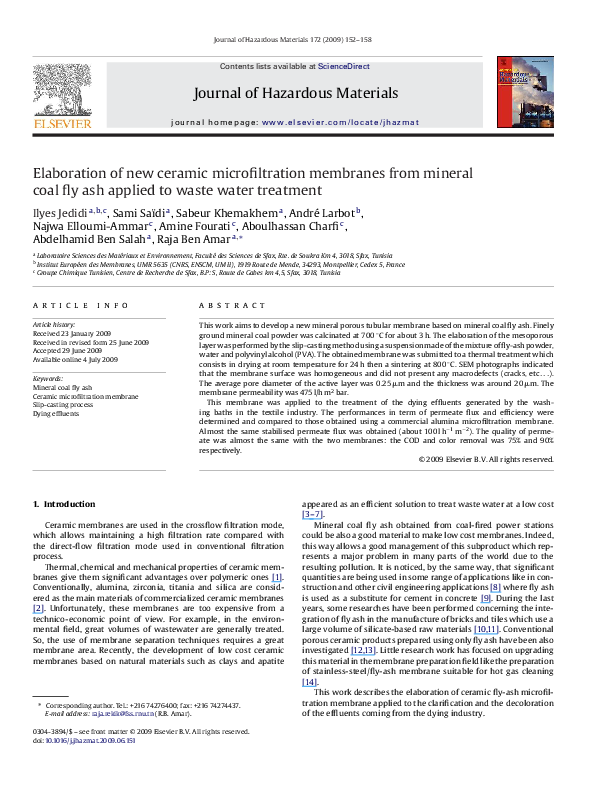(PDF) Elaboration of new ceramic microfiltration membranes from mineral ...