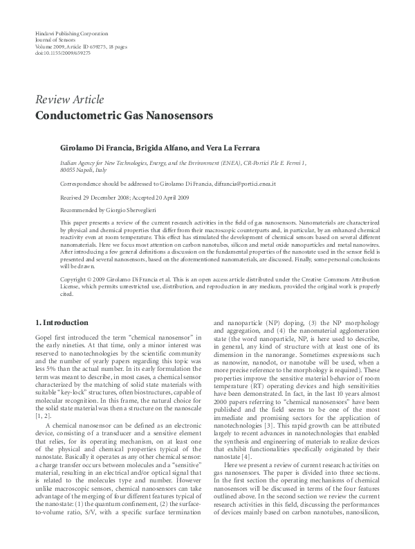 (PDF) Conductometric Gas Nanosensors