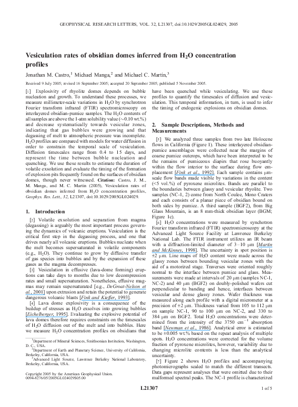 (PDF) Vesiculation Rates of Obsidian Domes Inferred From H2O ...